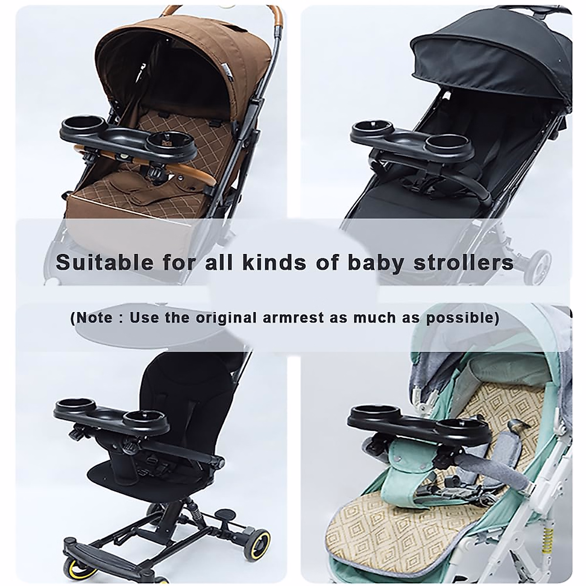 TOLASTO Universal Stroller Snack Tray,Snack Tray for Stroller, Compatible with a Variety of Stroller handrails, ABS Material, Flexible Adjustment of The Installation (Black)