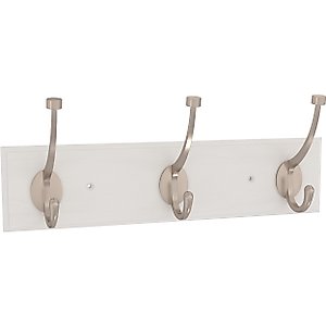 Franklin Brass Pilltop (1-Pack) 15" Coat Rack Wall Mount Pure White Metal Hat Rack with 3 Hooks Hanging Hook Rail for Clothes, Towels, Purses, Bags, Kitchen, Entry, Closet Organization B46715K-PMN-C