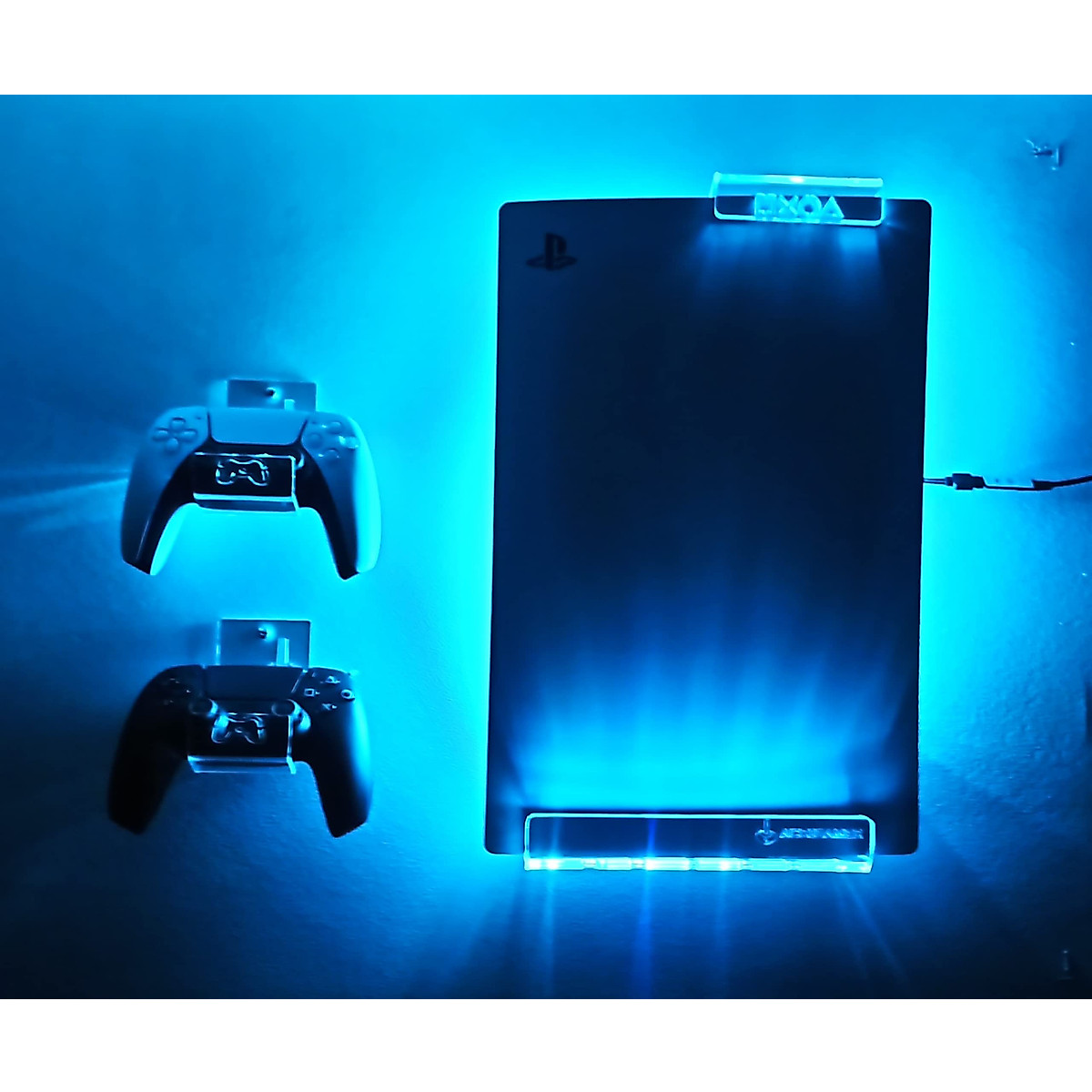 WALL MOUNT FOR PS5 PLAYSTATION 5 WITH MULTICOLOR LED LIGHTING KIT + 2 CONTROL MOUNT (PS5 Standar Edition (Disc Edition))