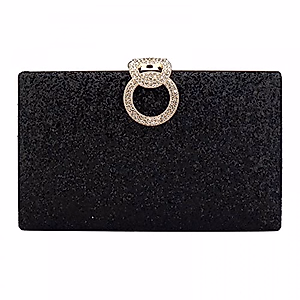 Womens Glitter Clutch Purse Sequin Evening Handbag Prom Party Wedding Purse Cocktail Party Bling Envelope Clutch Bag with Chain (Black)