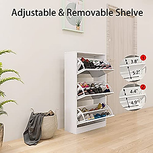 Veemuaro Shoe Cabinet, 3 Flip Drawers Free Standing Shoe Rack with with Mirror, White Wood Slim Shoe Storage Cabinet for Entryway, Hallway, and Corridor, Holds 18 Pair Shoes