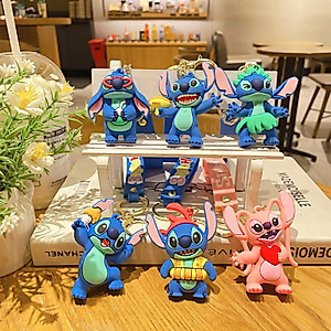 feimeng jewelry Anime Cute Stitch Silicone Keychain, PVC Pendant Key Chain Ring Holder Wristlet Accessories for Kids Gifts (Angel - Love)