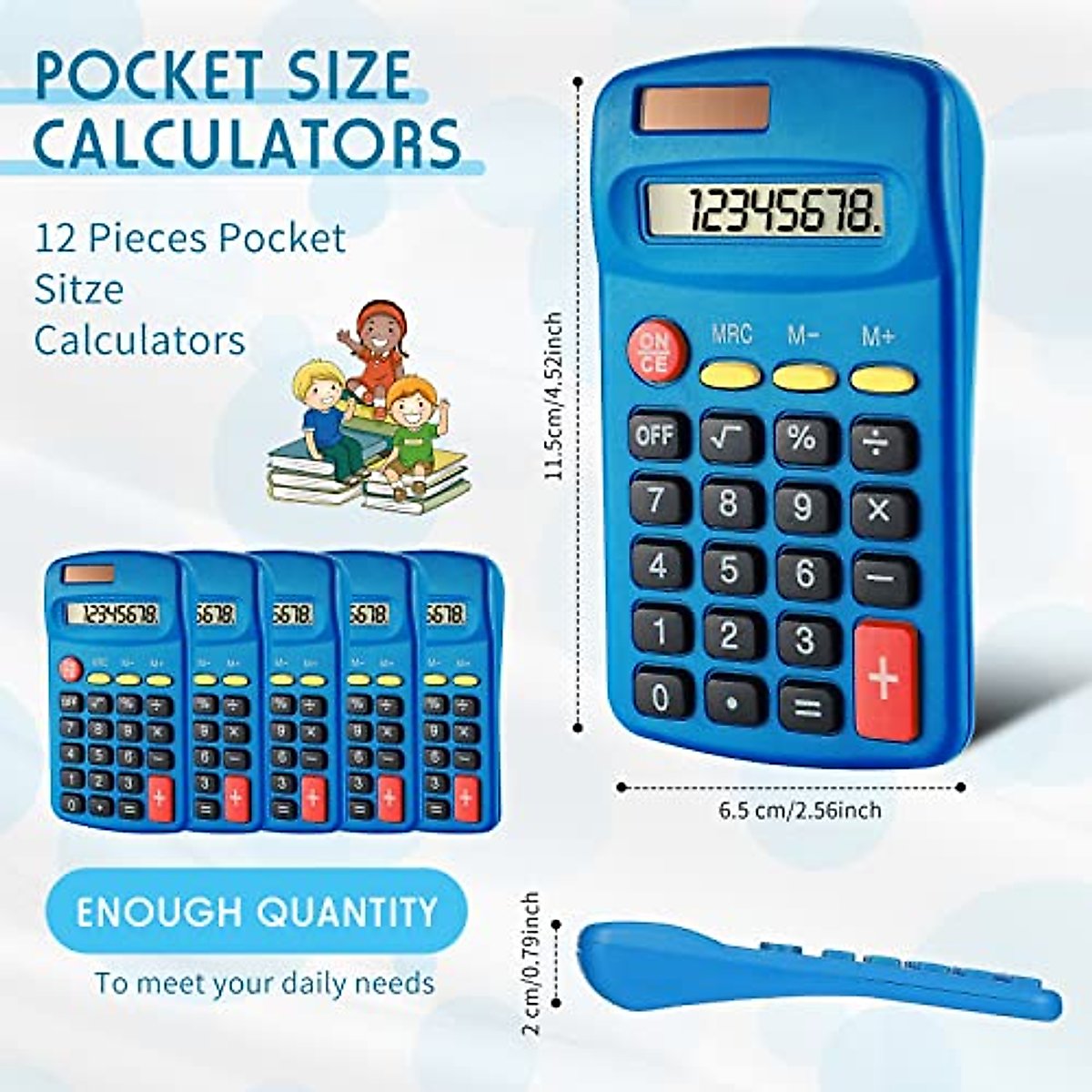 12 Piece Pocket Size Mini Calculators Solar Powered Calculators Handheld 8 Digit Display Basic Calculators Dual Power Basic Calculator Pocket Calculator for Office Students Kids, No Battery
