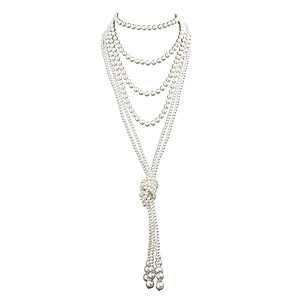 Cizoe 1920s Pearls Necklace Fashion Faux Pearls Gatsby Accessories Vintage Costume Jewelry Cream Long Necklace for Women(B-a-knot Pearl Necklace*2 + 59" Necklace*1-white)