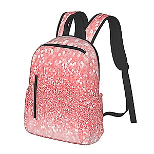 FUFUMALL 14.7 Inch Bookbag Backpack Lightweight Zipper Daypack, Pink Glitter Sparkle Cute Small Backpacks Book Bag with Pockets/Shoulder Staps for 1th- 6th Grade Girls Boys Students