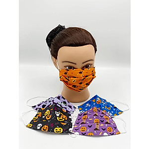 SIPA 50 PCS Kids Disposable Face Masks,Trick-or-treat Skull Pumpkin Bat Print Fabric Protection with Elastic Earloops 3 layer protection for kids Daily Use Breathable & Comfortable