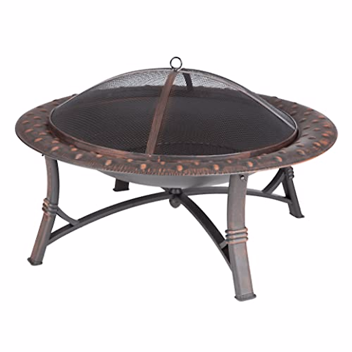 Fire Sense 60857 Fire Pit Roman Brushed Painted Steel Legs Wood Burning Lightweight Portable Patio Outdoor Firepit Backyard Fireplace Included Screen Lift Tool - 35"