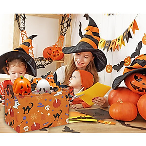 DDBASKET Halloween Basket Pumpkin Halloween Baskets for Kids Trick or Treat Basket Rectangular Toy Storage Bin Organizer Box Room Decor for Halloween Parties(Candy Pumpkin)