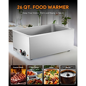 WILPREP Commercial Food Warmer, 12 x 20 Full Size Electric Countertop Food Warmer with 1200W Power, Stainless Steel Bain Marie Buffer Server for Parties Buffets Restaurants