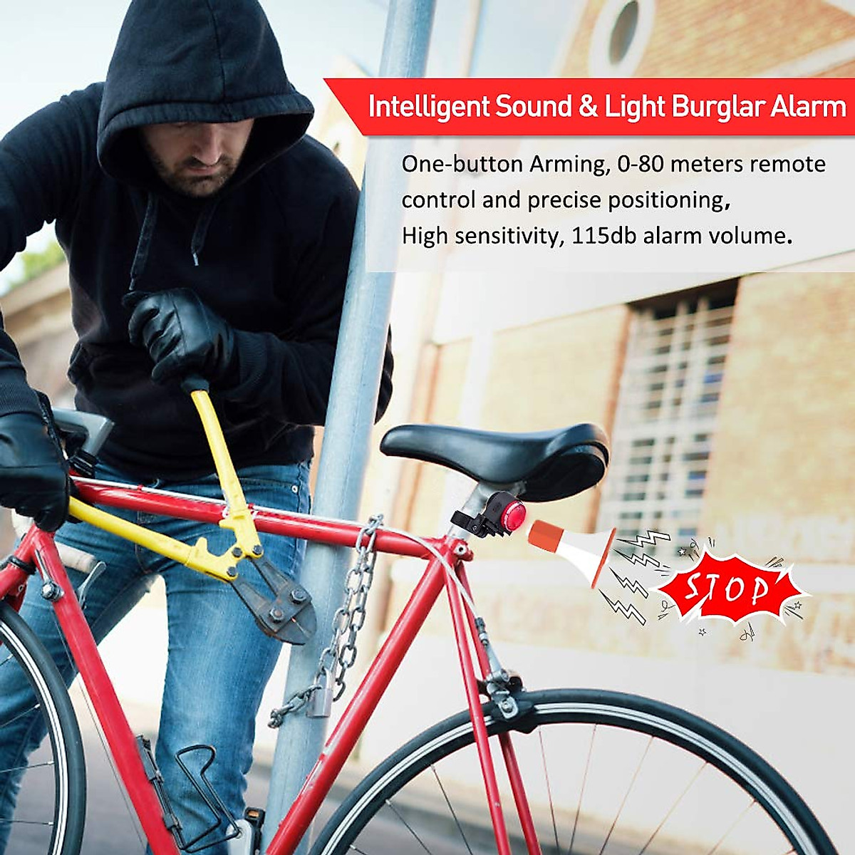 ONVIAN Bicycle Tail Lights with 115dB Bike Alarm, USB Rechargeable Automatic Brake Sensing Rear Lights for Road Cycling MTB Electric Bikes High Lumen IP65 Waterproof (A8)