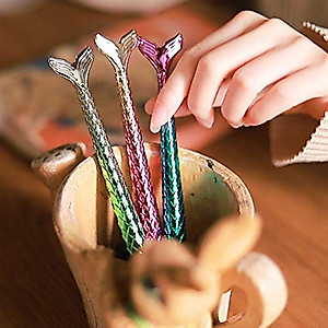 LuFOX 6Pcs Mermaid Tail Gel Pens for Child, Women, Coworkers, Hostess and Girlfriend, Great Party Supplies and School Supplies, Black Ink (0.5mm)