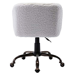 Wahson Shaggy Lamb Faux Fur Home Office Task Chair with Wheels, Comfy Swivel Desk Chair Armless, Vanity, Living Room, Bedroom, Whtie