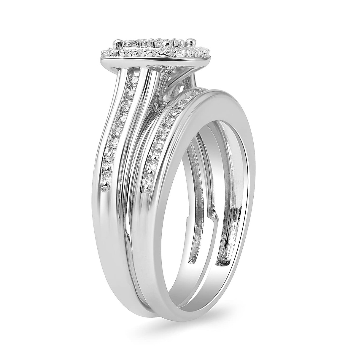 Jewelili Sterling Silver 1/5 Cttw Natural White Round Diamond Ring