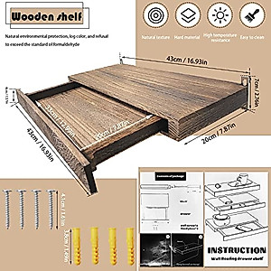 Yleric Wall Floating Drawer Shelf 16.93 x 7.87 Inch Wall Decor Storage Wall Mounted Shelves for Bathroom Bedroom Kitchen Rustic Balsa Wood Floating Shelves (Brown)