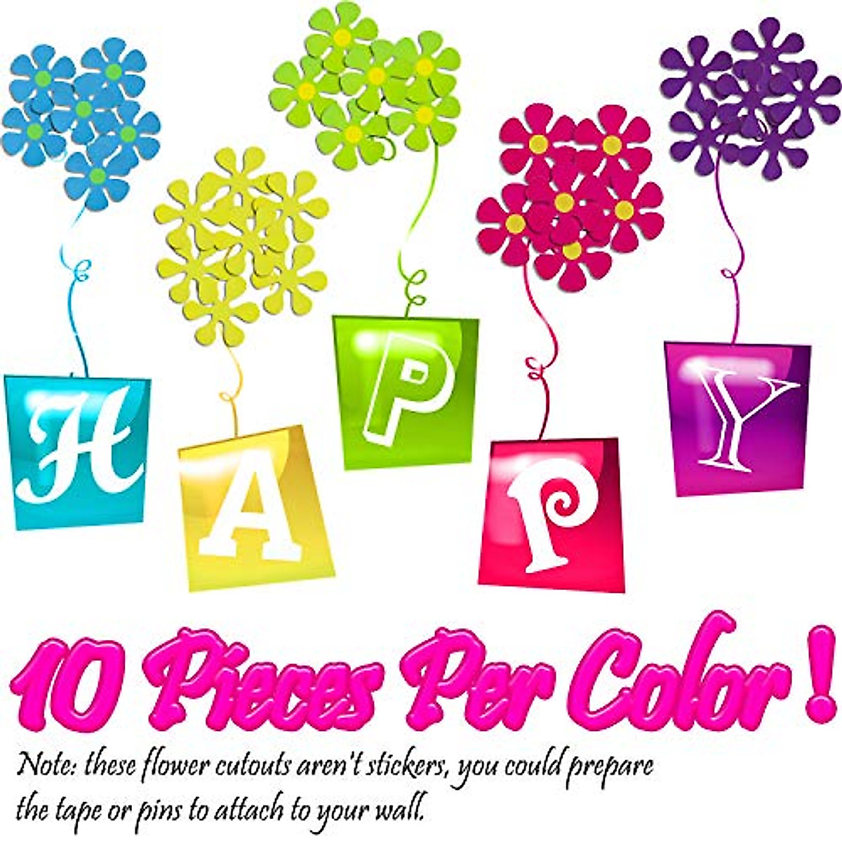 50 Pieces Retro Flower Cutouts Retro 60s Party Prop Paper Flower Cutout for Party Decorations
