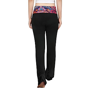 HDE Foldover Athletic Yoga Pants Gym Workout Leggings (Purple Paisley, Large)