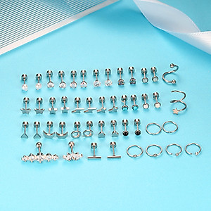 SAILIMUE 23Pairs Flat Back Earrings Hypoallergenic Surgical Steel Earrings for Women Men Hoop Stud Earrings Set Small Cartilage Earrings Tragus Daith Helix Earrings