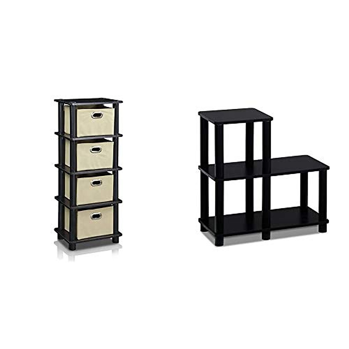 Furinno LACi 4-Bins System Rack, 11.3(W) x 28.8(H) Inch, Espresso/Black & Turn-N-Tube Accent Decorative Shelf, Espresso/Black