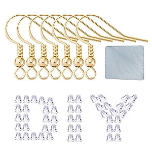 Earring Hooks for Jewelry Making - 120 PCS/60 Pairs Hypoallergenic 14K Gold Ear Wires Fish Hooks for Jewelry Making, Jewelry Findings Parts with 120 PCS Rubber Earring Backs Stopper for DIY Earrings