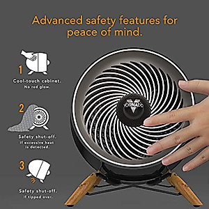 Vornado Glide Vortex Heater, Whole Room, 2 Heat Settings, Adjustable Tilt, Advanced Safety, Black