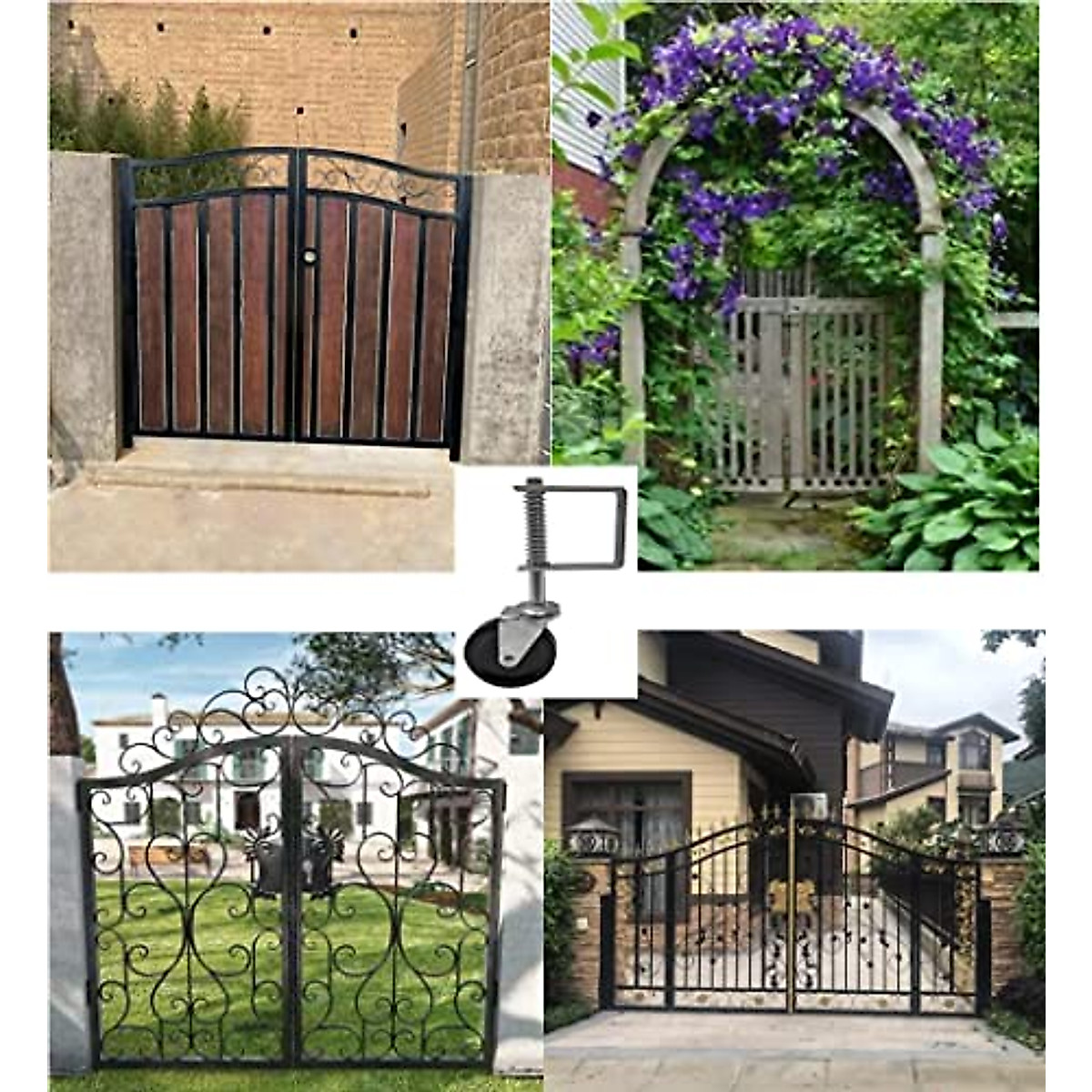 Gate Caster 4”and 5", Heavy Duty Gate Caster Wheel with Spring Loaded,Universal Mount Pate, 250-500 lbs Load Capacity, 4 and 5 Inches Rubber Wheel(Two PCS OR ONE PCS) (4 inch Without Brake, 1 pcs)