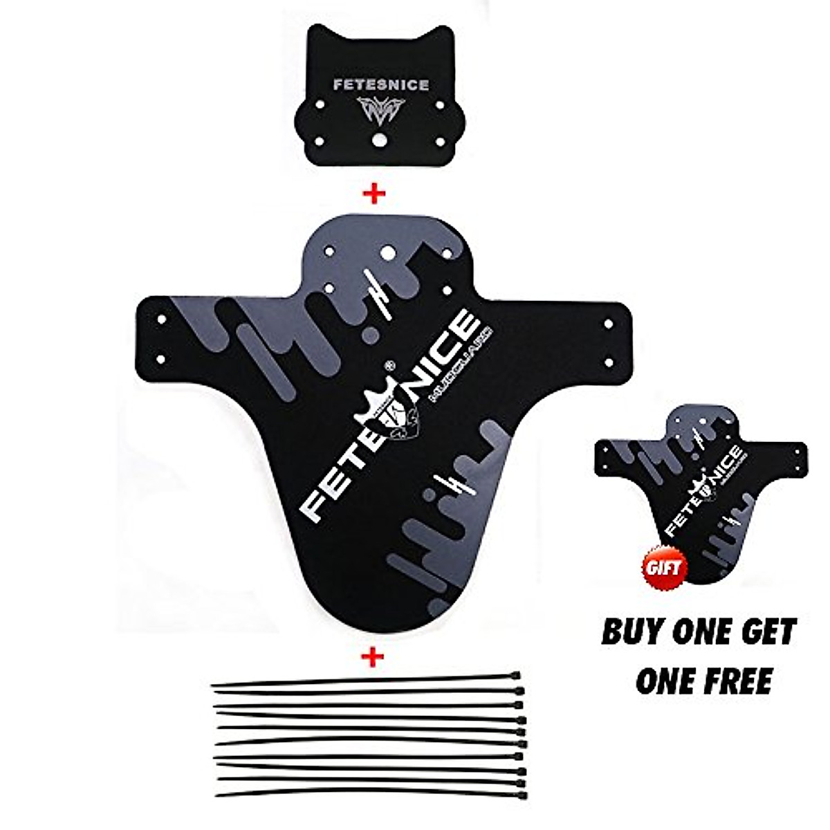 FETESNICE 2 Pcs Mountian Bike Fender,MTB Mudguard,Front and Rear Bicycle Fender,Fits 26", 27.5", 32", Plus Size and Fat Bike Wheel Sizes(Grey)