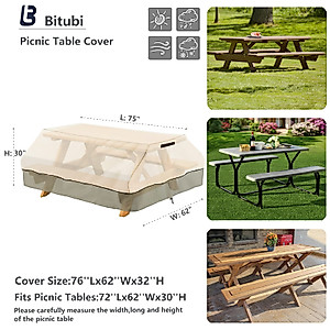 Bitubi 70 / 72 Inch Heavy Duty Waterproof Picnic Table Cover - 600D Tough Canvas Wind Dust Proof Anti-UV Outdoor Patio Table Bench Covers Winter