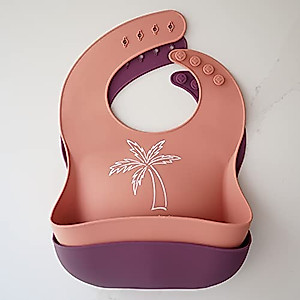 AVA + OLIVER Silicone Bib Set - Adjustable Waterproof Bibs - Set of 2 (Peach/Purple)