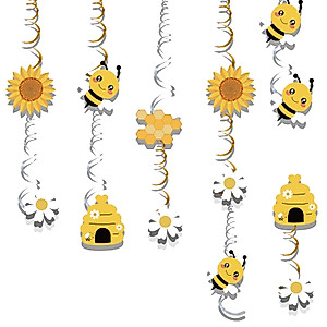 40pcs Honey Bee Hanging Swirl Decorations Bee Theme Party Supplies Ceiling Streamers for Birthday, Baby Shower, Gender Reveal Party Decorations