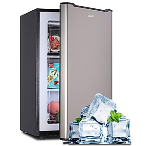 Anukis 3.0 Cu.ft Upright Freezer, Compact Mini and Small Freezers with Adjustable Temperature, Three Freeze Shelves For Home, Kitchen, Office, Silver
