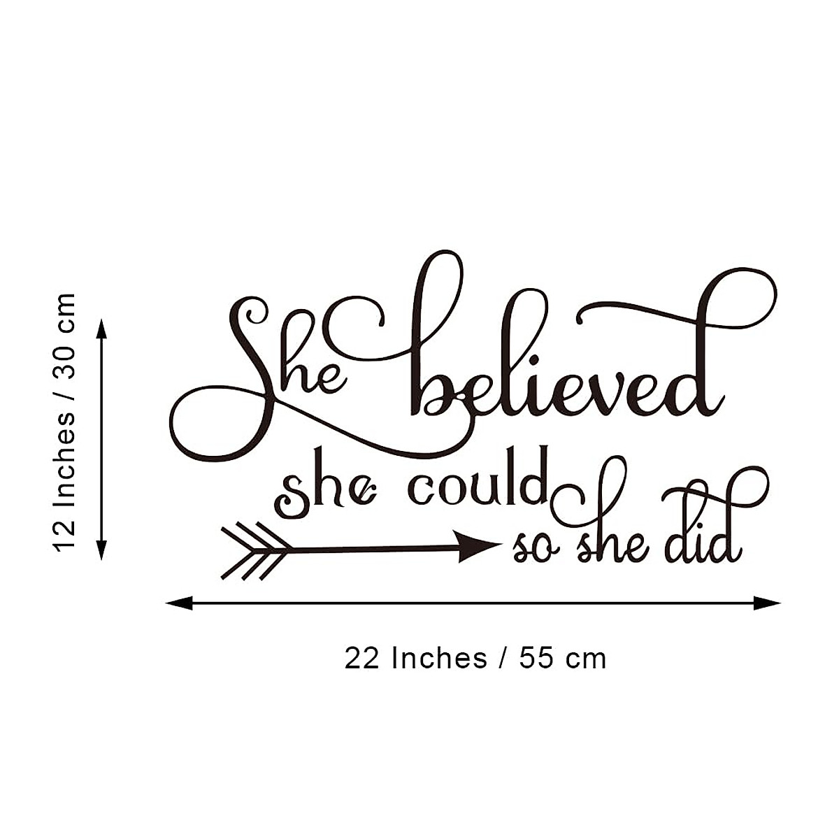 She Believed she Could so she did - Carved Pure Black Vinyl Matte Surface Quote Wall Decal Inspirational Sayings Decor Positive Princess Motto Art Letters Maxim