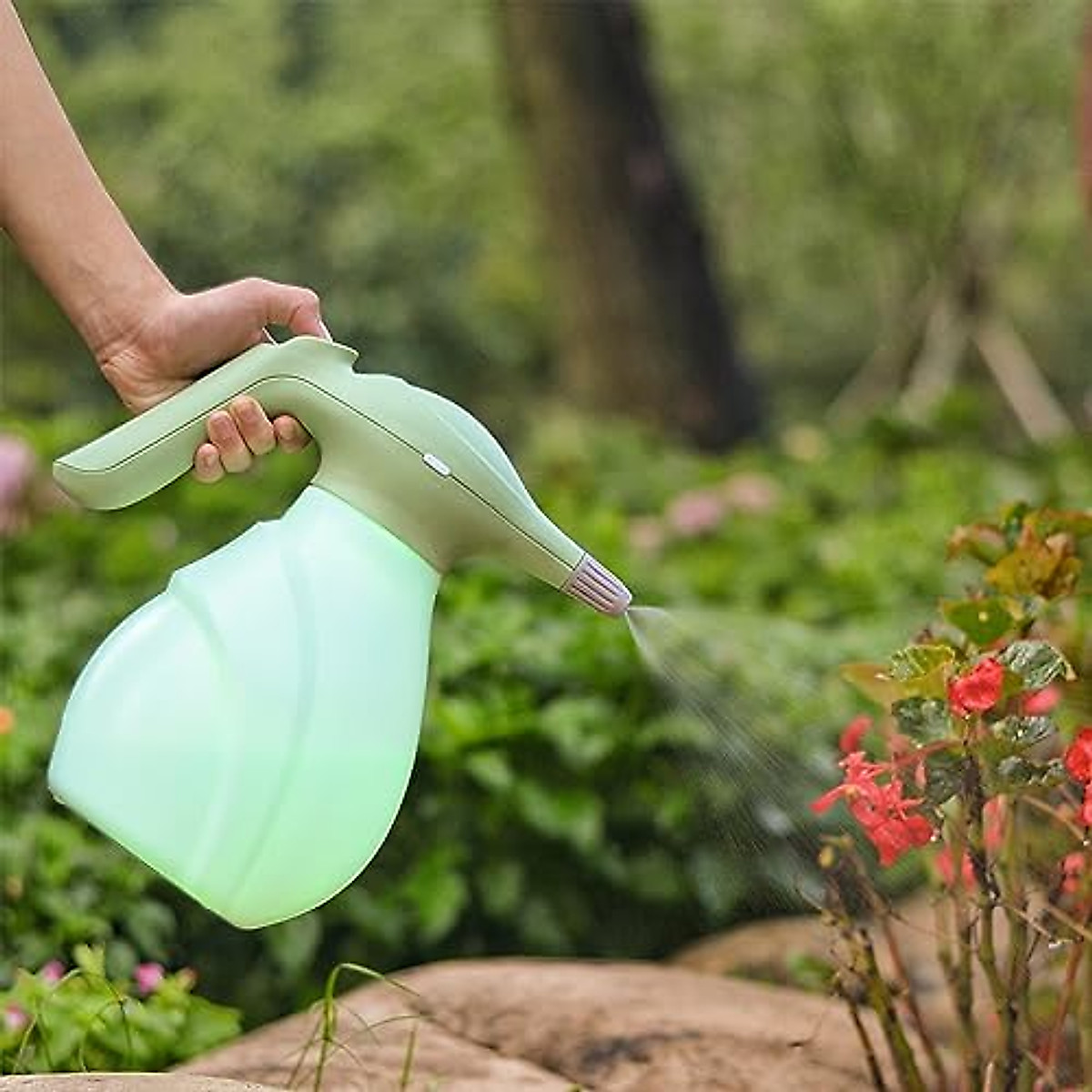 SHAELPII 0.5 Gallon Electric Spray Bottle Battery Plant Mister Automatic Sprayer Continuous Powered Pump Water Can Garden Weed Indoor/Outdoor Lawn Portable Adjustable Nozzle Clean Fertilizer (Green)