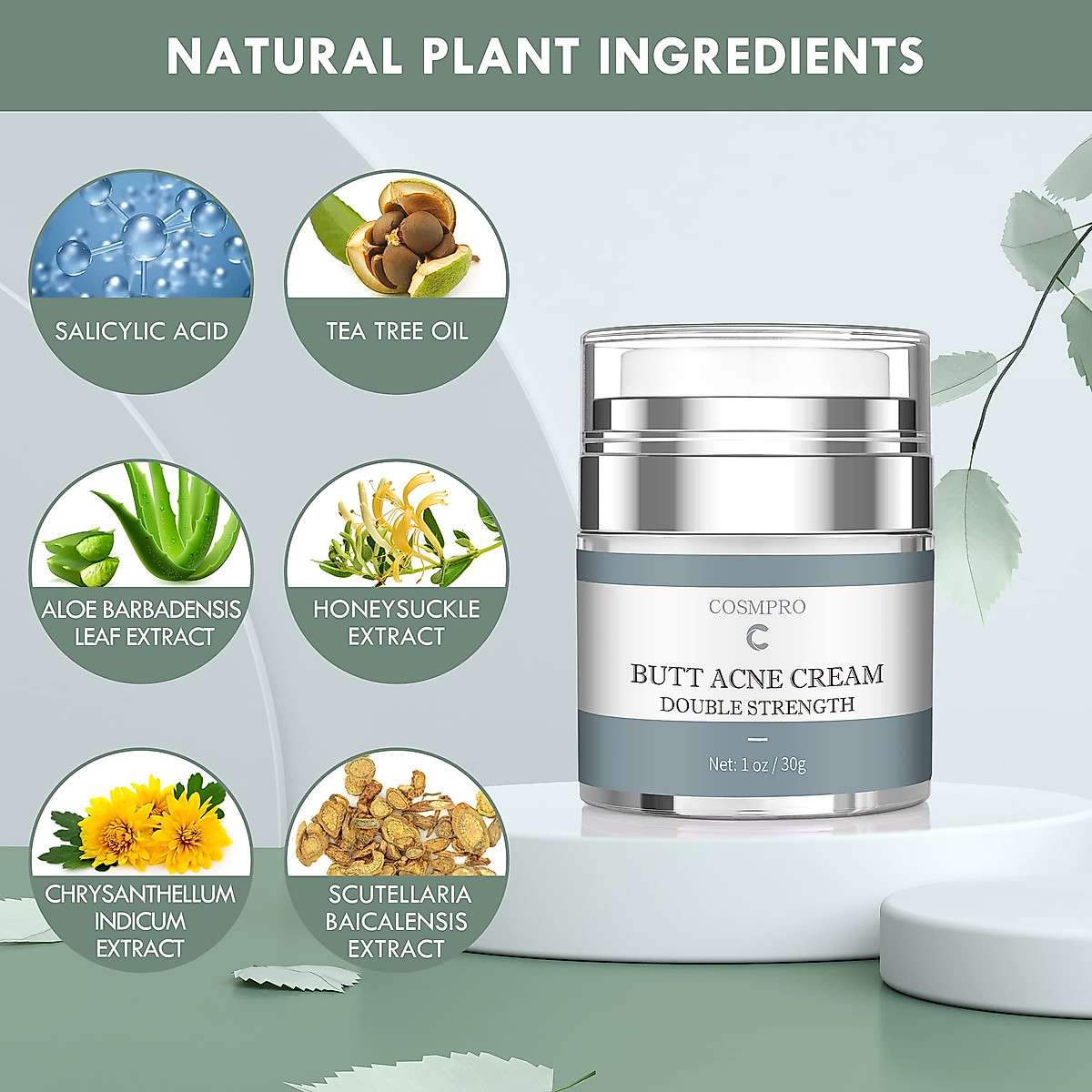 Butt Acne Clearing Treatment, Bum Acne Treatment Butt Pimple Cream Clears Pimples For the Buttocks, Back and Thigh Areas with Salicylic Acid, Pure Natural Ingredients and Fast Results