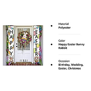 Deroro Happy Easter Bunny Rabbit Porch Banner Sign, Eggs Carrot Front Door Decorative Hanging Welcome Banner Flag, Seasonal Spring Decoration Home Outdoor Decor