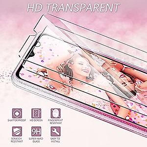 KSWOUS Galaxy A32 5G Case with 2 Pack Screen Protector, Crystal Clear Glitter Sparkly Bling Pink Protective Cover with Kickstand for Women Girls Slim Shockproof Case for Samsung A32 5G (Pink)