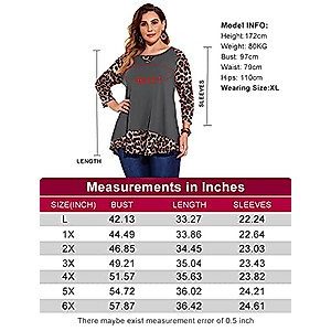 MONNURO Women's Plus Size 3/4 Sleeve Shirts Color Block Casual Loose Leopard Tunic Tops for Leggings(DeepGray,1X)