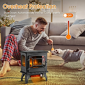 Tangkula 20 Inches Electric Fireplace Stove, Freestanding Fireplace Infrared Heater with Adjustable Thermostat and Realistic Flame Effect 1400W Indoor Space Heater with Overheating Safety Protection