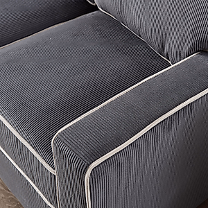 FIQHOME Loveseat Storage,Corduroy Couch Comfort Modern Upholstered Sofa Metal Frame and Solid Wood Legs for Living Room and Bedroom,Light, Dark Grey