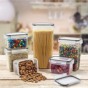 sengenegel 7 Pack BPA Free Airtight Dry Cereal Food Storage Containers Set for Sugar Flour Baking with Measuring Spoon Set and Sticker