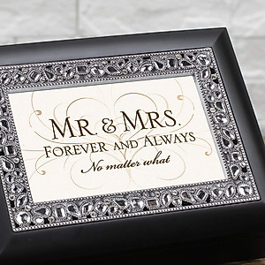 Cottage Garden Mr. and Mrs. Forever and Always Classic Black Jeweled Music Box Plays Wonderful World