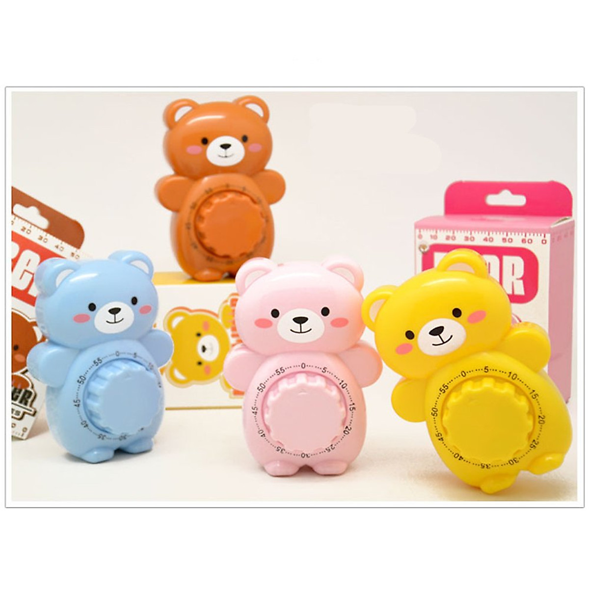 Golandstar Cute Cartoon Bear Timers 60 Minutes Mechanical Kitchen Cooking Timer Clock Loud Alarm Counters Manual Timer (Brown)