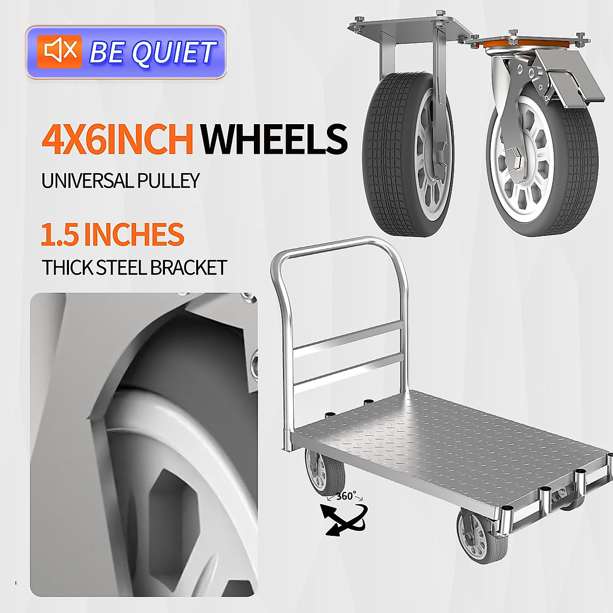 2IN1 Steel Panel Truck Cart,2500LBS 36" x 24" Heavy Duty Flatbed Cart,Platform Truck,Drywall Dolly Cart,Hand Truck Flat Cart with 6" Wheels,2MM Plate Lumber Push Cart with 1Front and 2 Side Handrails