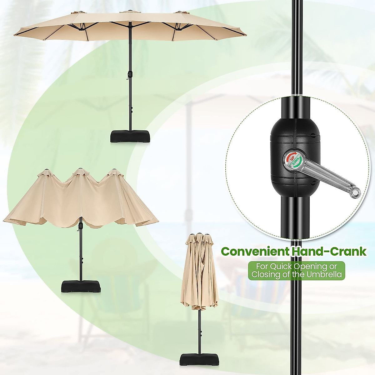 SEJOV 15FT Outdoor Patio Umbrellas with Base Included, Double Sides Market Table Umbrella with Crank System, 12 Steel Ribs and Air Vents, UV Protected Large Deck Umbrella for Garden, Lawn, Poolside