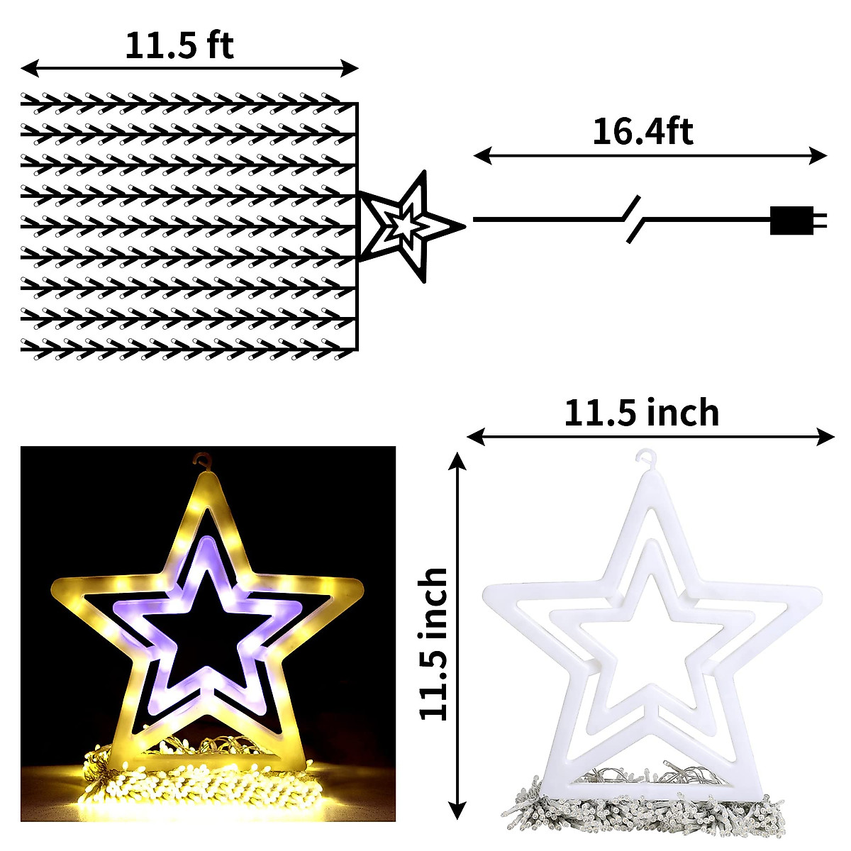 Joiedomi 345 LED Christmas Decoration Star Lights, 11.5Ft 8 Lighting Modes Decorative Tree Lights with Topper Star for Christmas Tree, Party Wedding Garden Yard Patio Xmas Outdoor Décor(Warm Whit)
