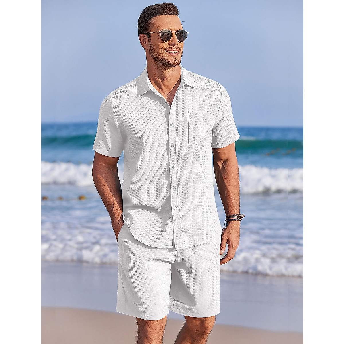 COOFANDY Men's Vacation Outfits Sets 2 Piece Button Up Shirt Hawaiian Short Sets