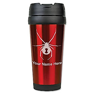 LaserGram 16oz Coffee Travel Mug Widow Spider, Personalized Engraving Included (Red)