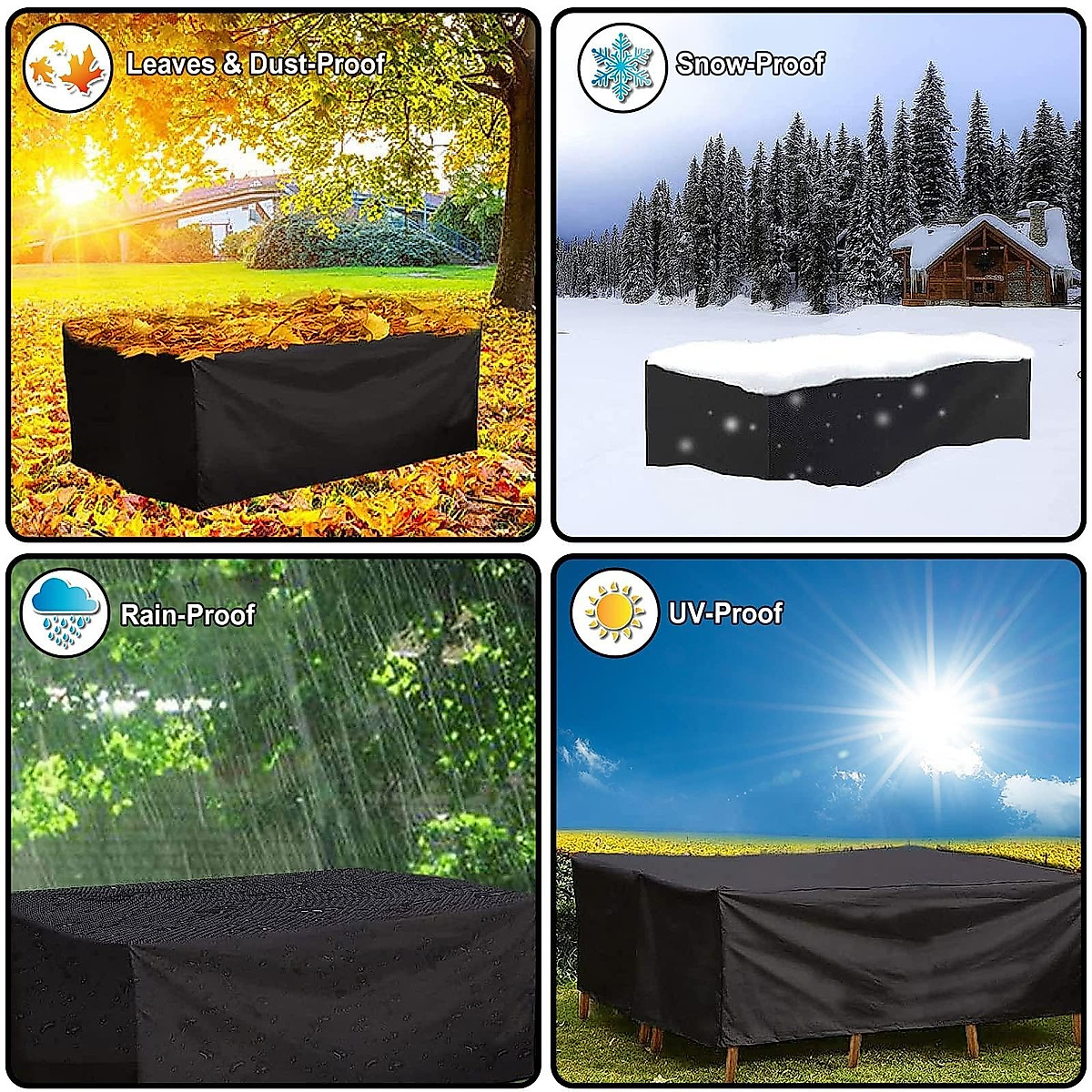 Waterproof Outdoor Furniture Covers,96x31x28in Patio Furniture Covers,Patio Table Cover with Upgraded Fastener Windproof Buckle Straps for Outdoor Sectional Sofa Set Wicker Rattan Table Chair-Black