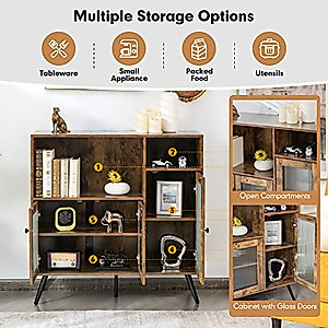 Giantex Buffet Sideboard with Storage, Industrial Cupboard, 3 Door Wood Pantry, 2 Creadenzas 2 Shelves, Standing Storage Cabinet with Legs, Kitchen Living Room