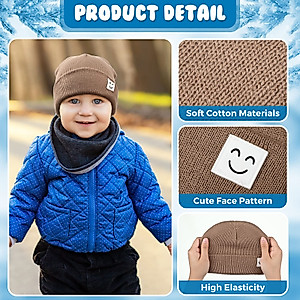 Coume 3 Pcs Baby Beanie Knitted Hats Toddler Kids Beanie Caps Soft Warm Baby Knit Winter Hat Smile Face Knitted Baby Beanie (Coffee, Gray, Black)