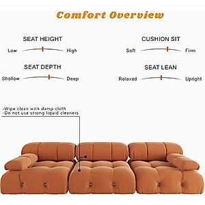 TIFLON Modular Sectional Sofa,Minimalist Velvet Sofas Couches, Modern Convertible Couch 3 Seats Living Room Sofa Sets for Office Apartment,104"(Orange)